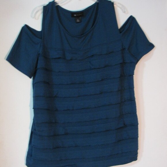 AB Studio | Tops | Ab Studio Blouse Xl Teal Cut Out Shoulder Ruffles ...